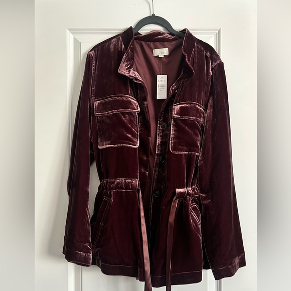 LOFT | Jackets & Coats | Loft Lightweight Velvet Utility Jacket Plum Xxl | Poshmark